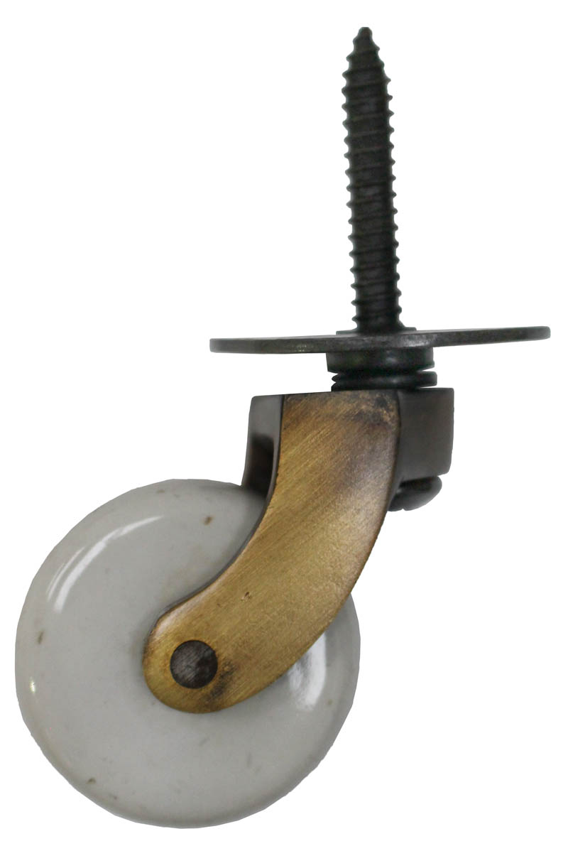 Antique Screw Castor with White Ceramic Wheel | Cabinet Castors ...